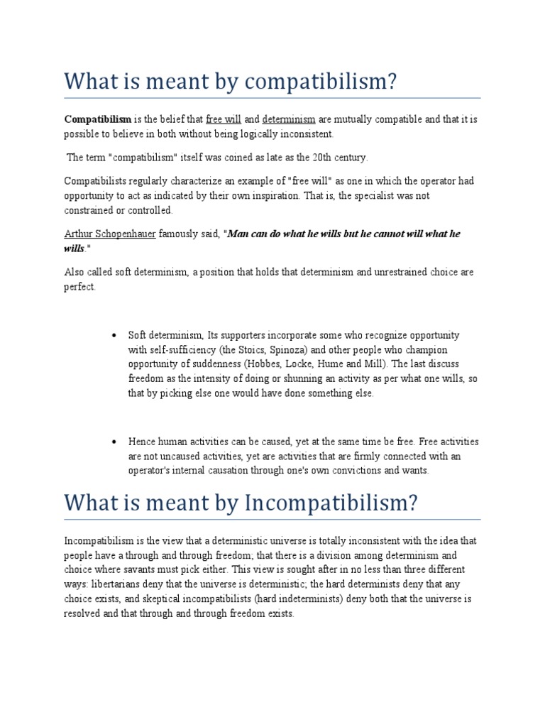 Compatibilism and Incompatibilism | PDF | Free Will | Determinism
