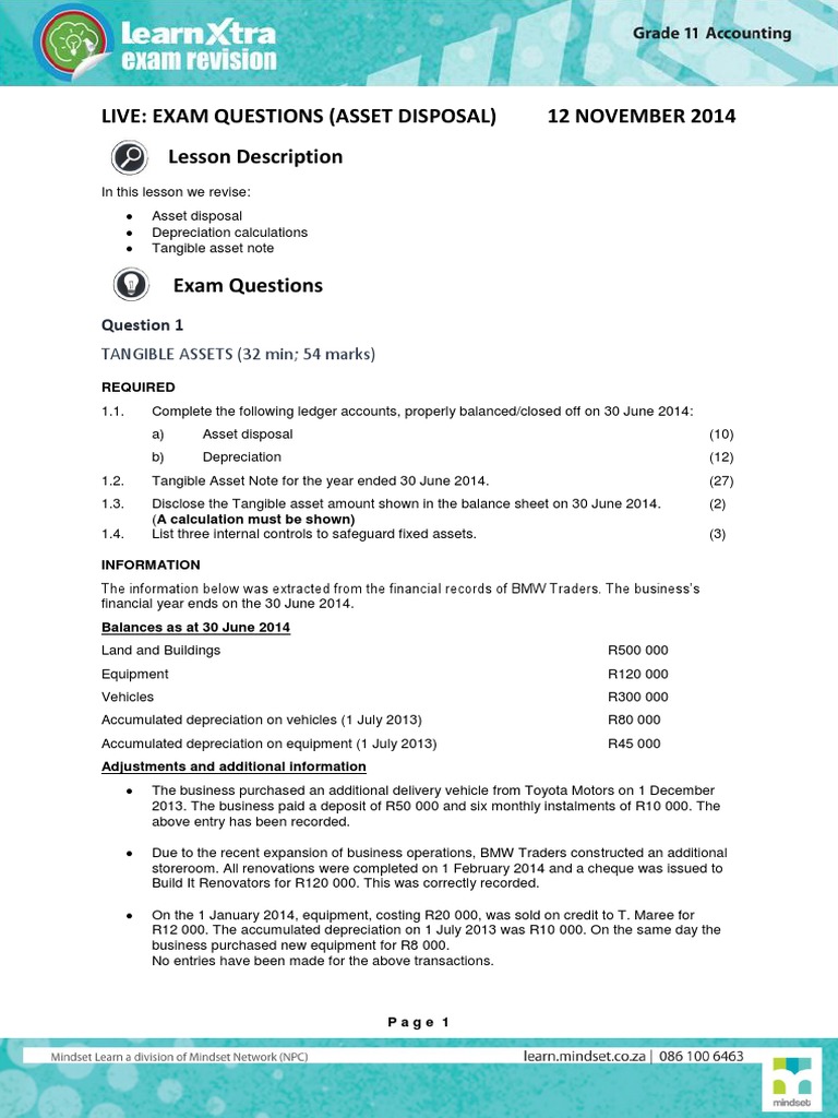 Live: Exam Questions (Asset Disposal) 12 November 2014 Lesson ...