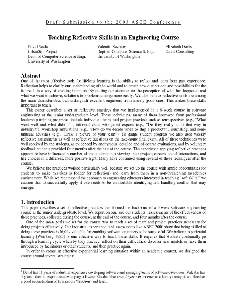 Teaching Reflective Skills in Engineering | PDF | Reflective Practice ...