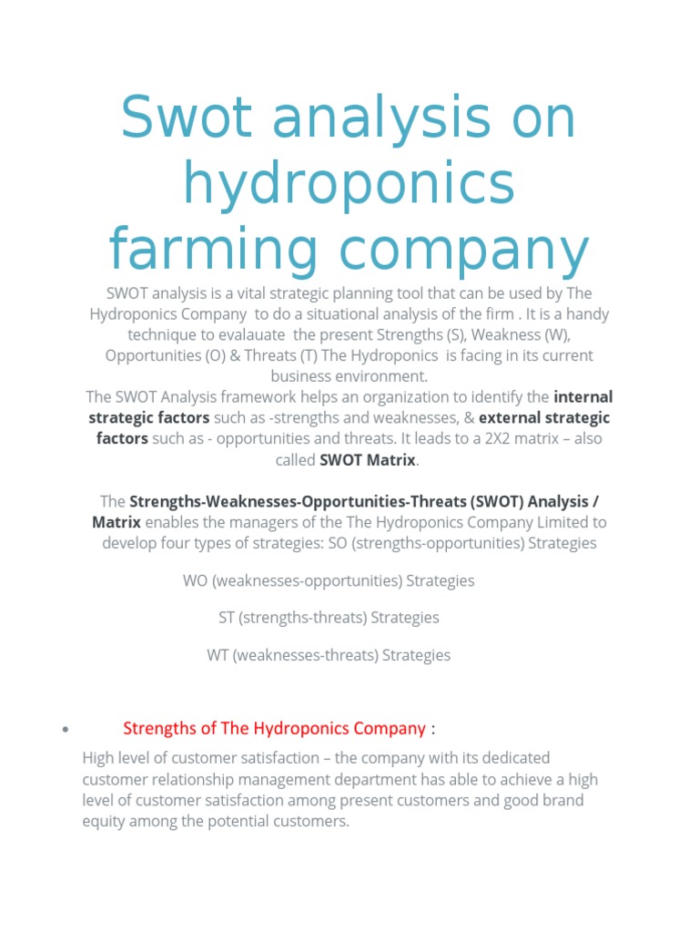 Swot Analysis On Hydroponics Farming Company | PDF | Swot Analysis ...