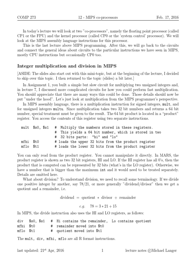 MIPS Instruction Set | PDF | Central Processing Unit | Digital Electronics
