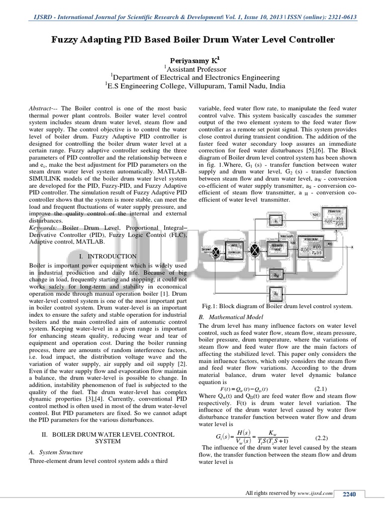 Fuzzy Adapting PID Based Boiler Drum Wat PDF | PDF | Control Theory | Control System