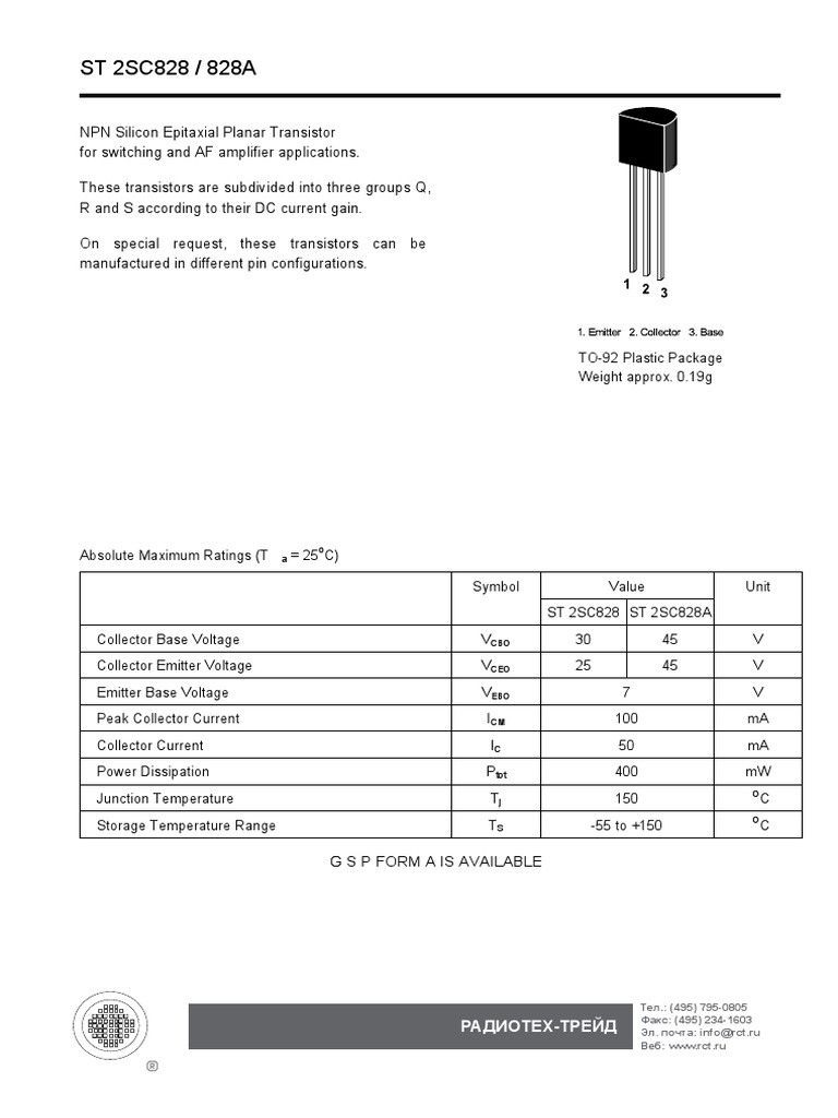 ST 2SC828 / 828A: G S P Form A Is Available | PDF | Bipolar Junction ...