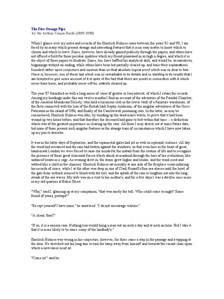 By Sir Arthur Conan Doyle (1859-1930) : The Five Orange Pips | PDF | Dr ...