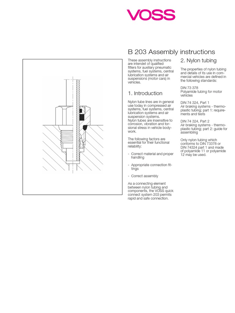 VOSS 203 Quick Connect Assembly Guide | PDF | Pipe (Fluid Conveyance) | Electrical Connector