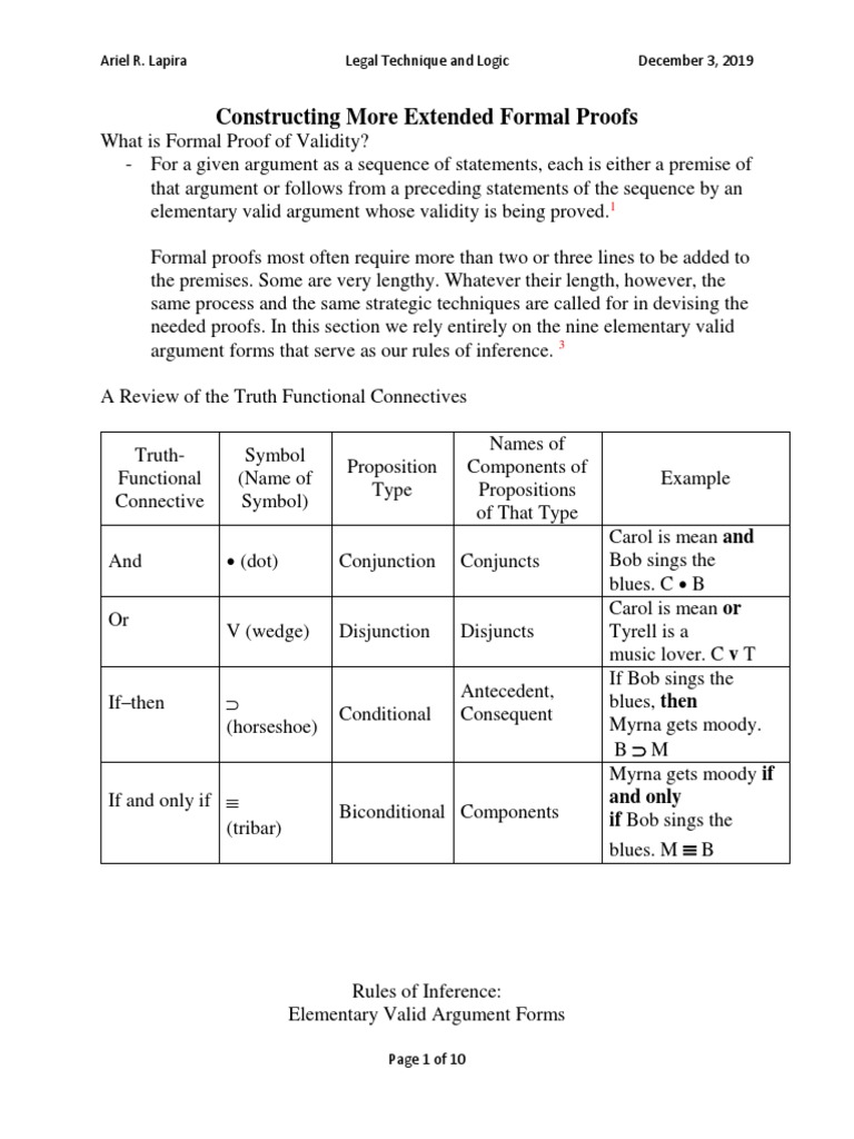Constructing More Extended Formal Proofs: Ariel R. Lapira Legal Technique and Logic December 3 ...