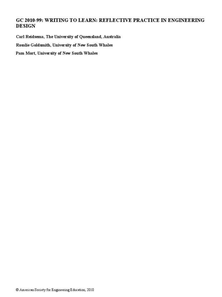 GC 2010-99: Writing To Learn: Reflective Practice in Engineering Design ...
