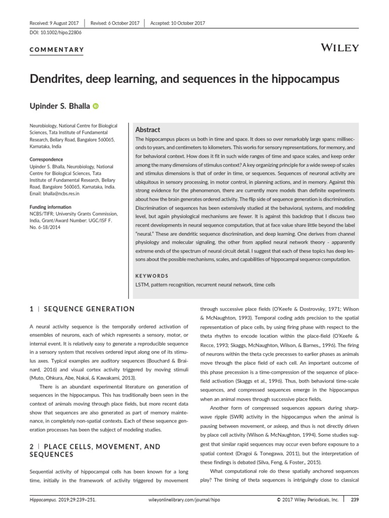 Dendrites, Deep Learning, and Sequences in The Hippocampus: Upinder S ...
