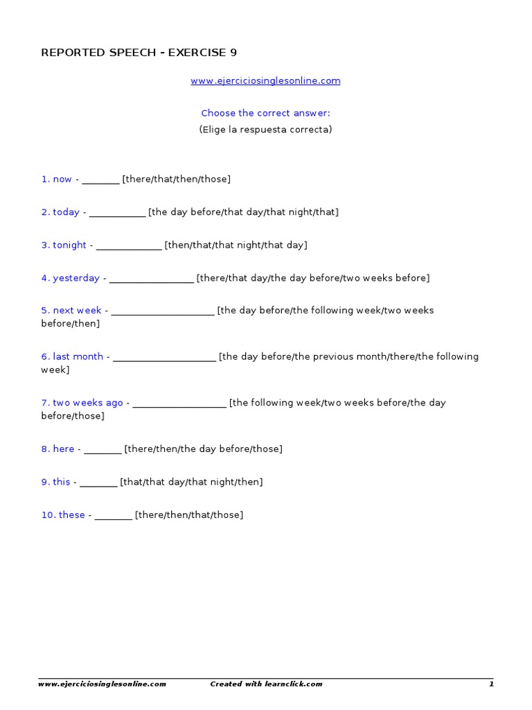 Reported Speech - Exercise 9 PDF | PDF