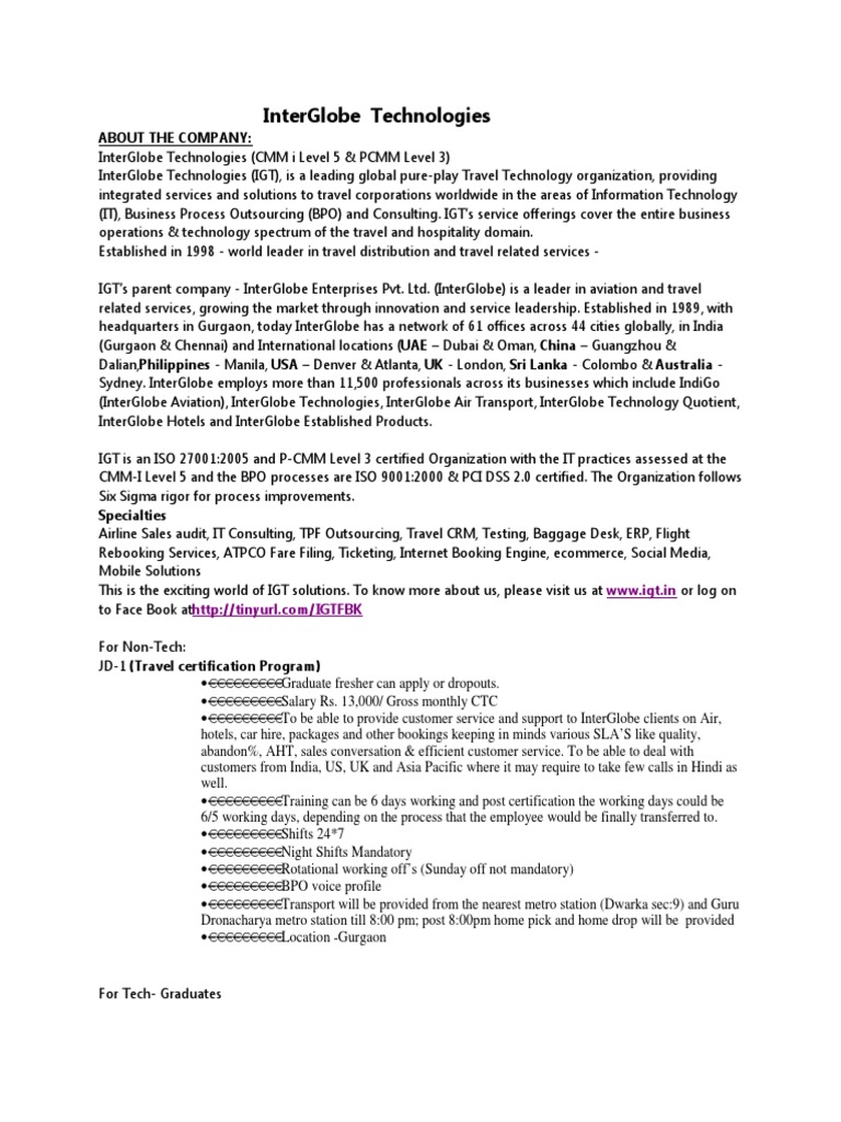 Interglobe Technologies: About The Company | PDF | Outsourcing | Business