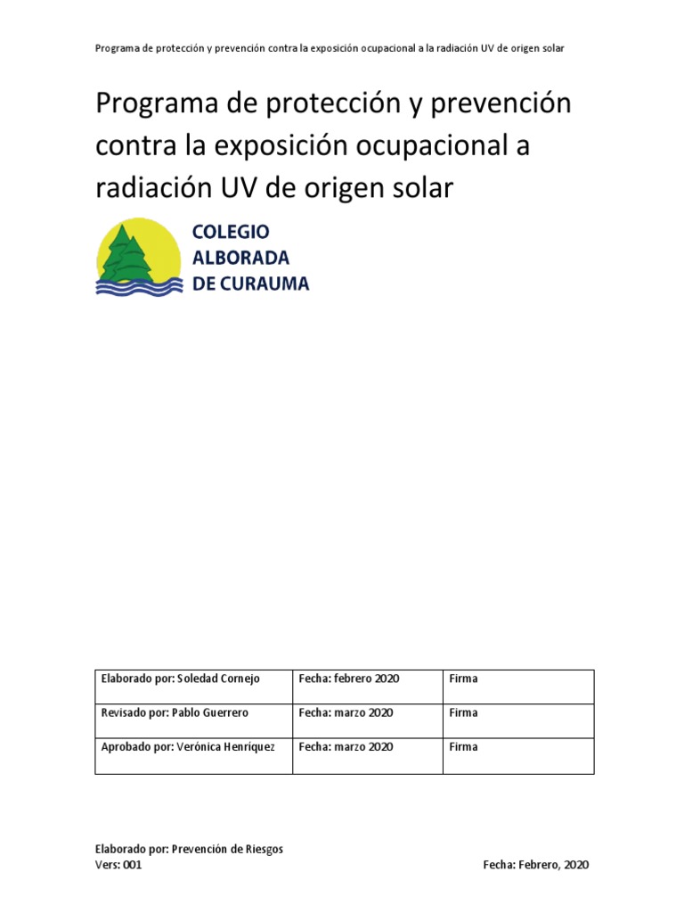 Programa de Protección y Prevención Contra La Exposición Ocupacional A Radiación UV de Origen ...