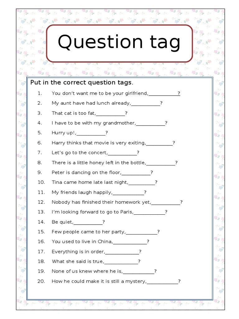 Question Tag: Put in The Correct Question Tags | PDF