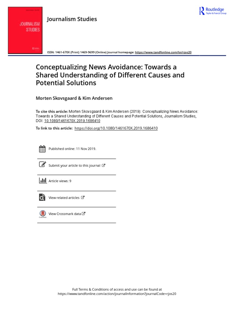 Conceptualizing News Avoidance: Towards A Shared Understanding of ...