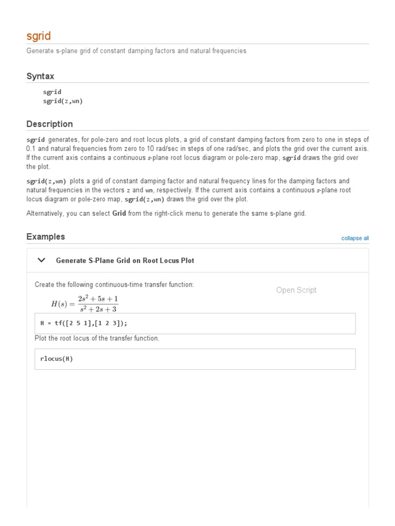 Generate S-Plane Grid of Constant Damping Factors and Natural ...