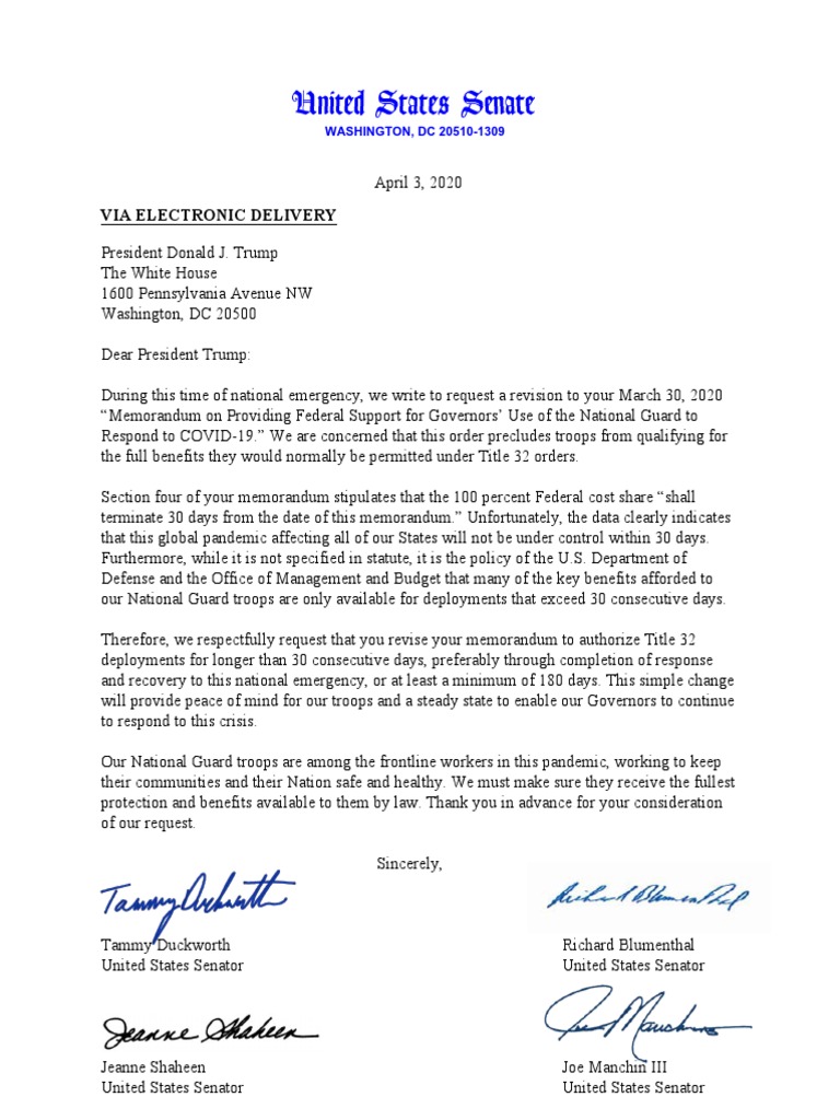 Democratic Senators National Guard TRICARE Letter | PDF