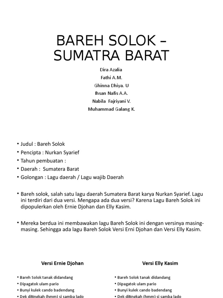 SBK Lagu Bareh Solok | PDF