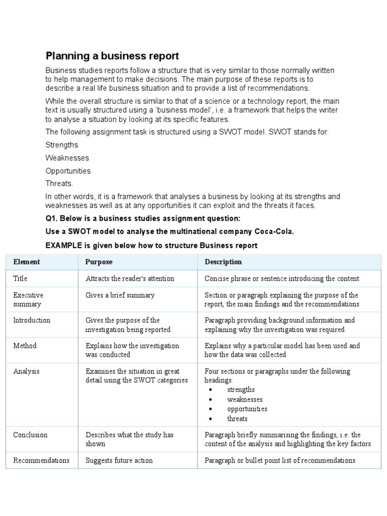 Business Report Planning with SWOT Analysis | PDF | Swot Analysis ...