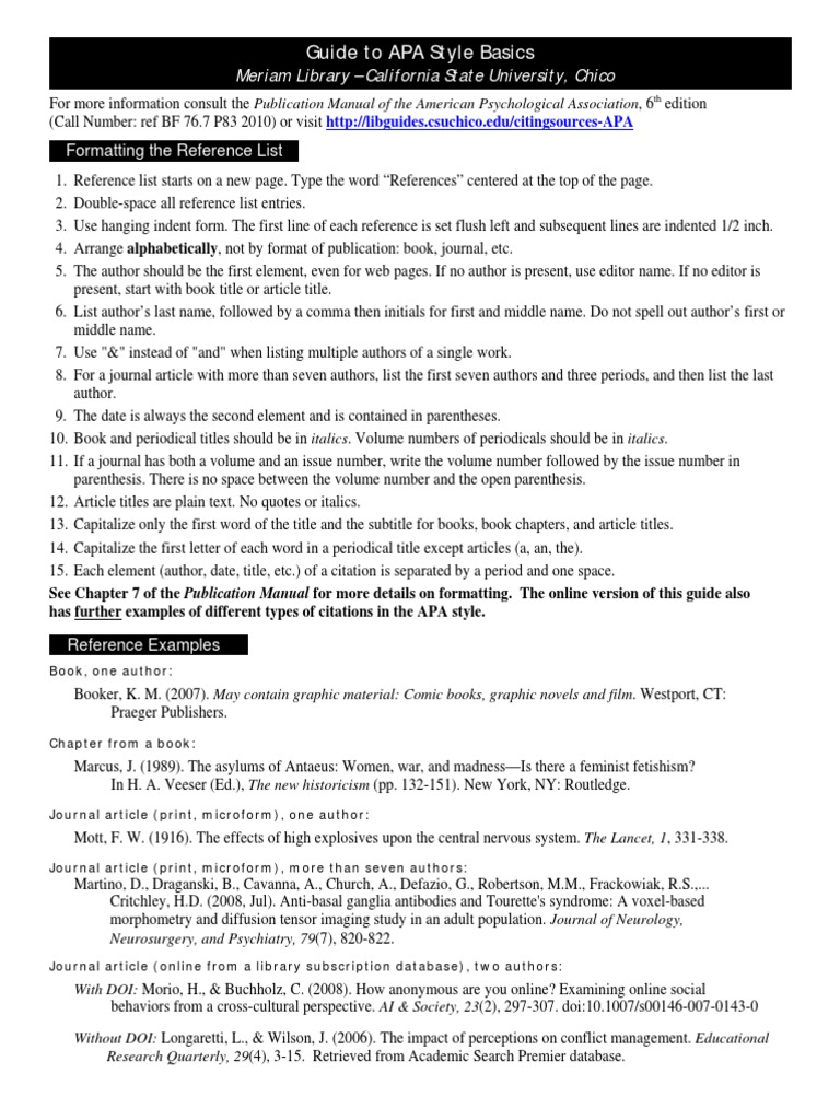 Guide To APA Style Basics: Formatting The Reference List | PDF | Apa ...