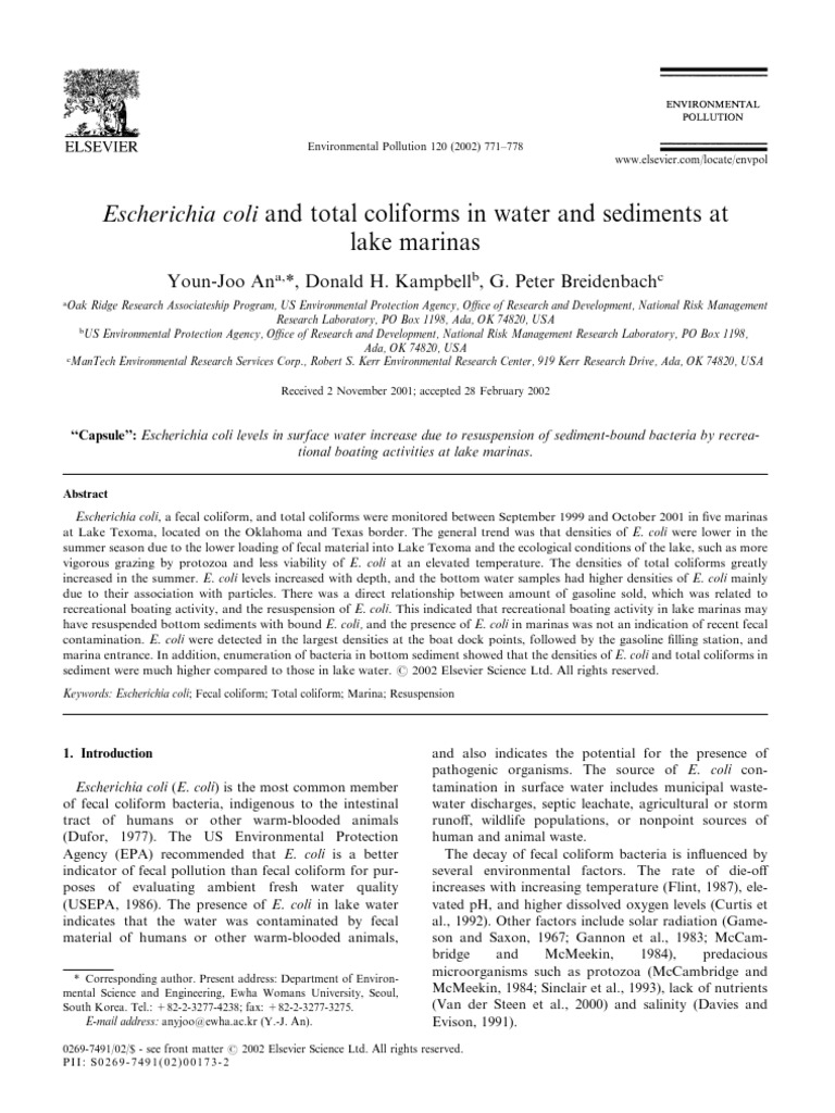 Escherichia Coli and Total Coliforms in Water and Sediments at Lake Marinas | PDF | Escherichia ...