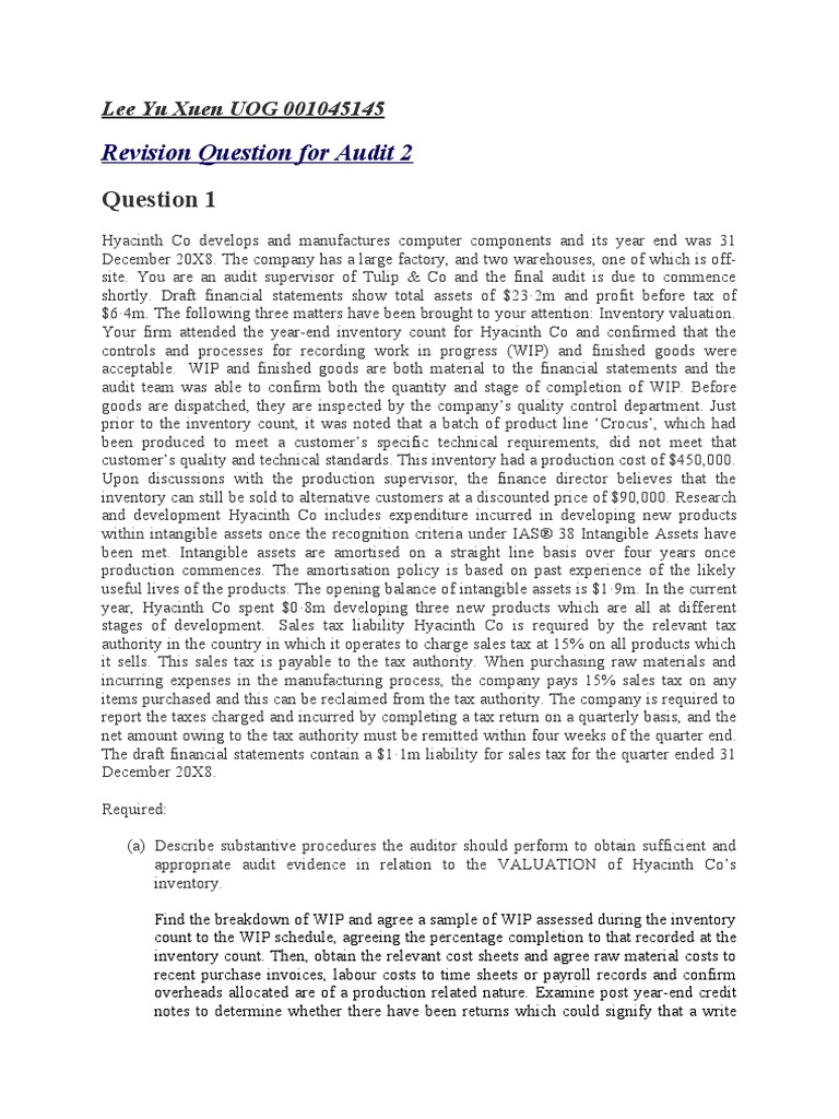 Revision Question For Audit 2 (STUDENT TASK) | PDF | Inventory | Intangible Asset