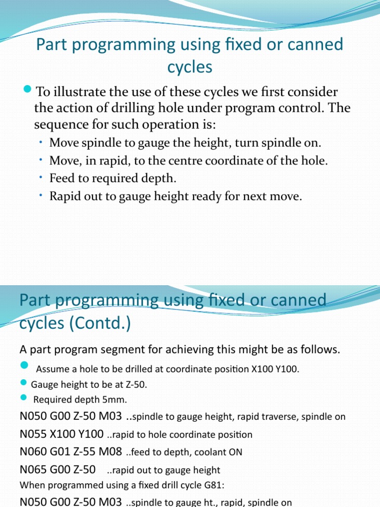 Part Programming Using Fixed or Canned Cycles | PDF | Subroutine | Parameter (Computer Programming)