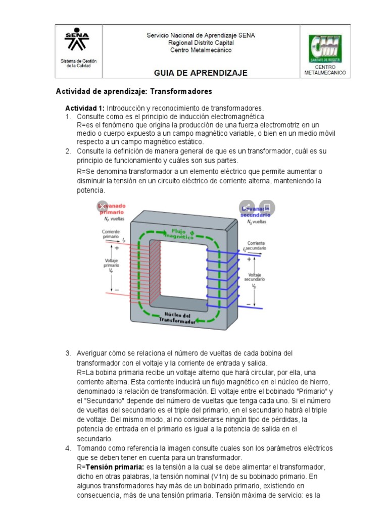 Actividad De, Transformadores | PDF | Transformador | Inductor