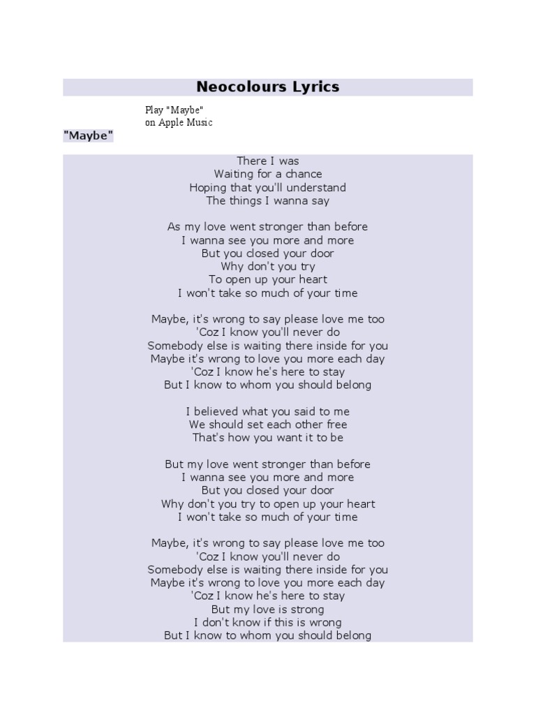 Neocolours Lyrics: "Maybe" | PDF