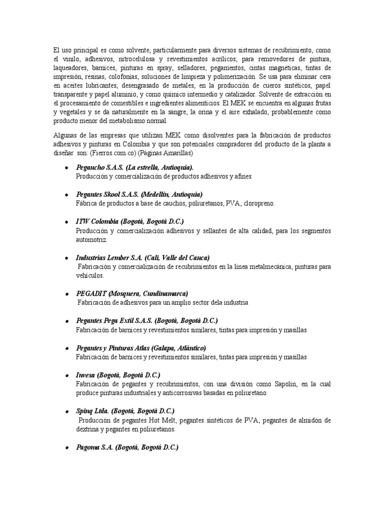 Usos y aplicaciones industriales del metil etil cetona (MEK) como ...