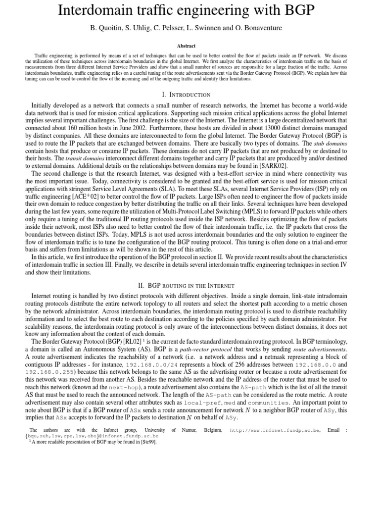 Interdomain Traffic Engineering With BGP PDF | PDF | Routing | Multiprotocol Label Switching