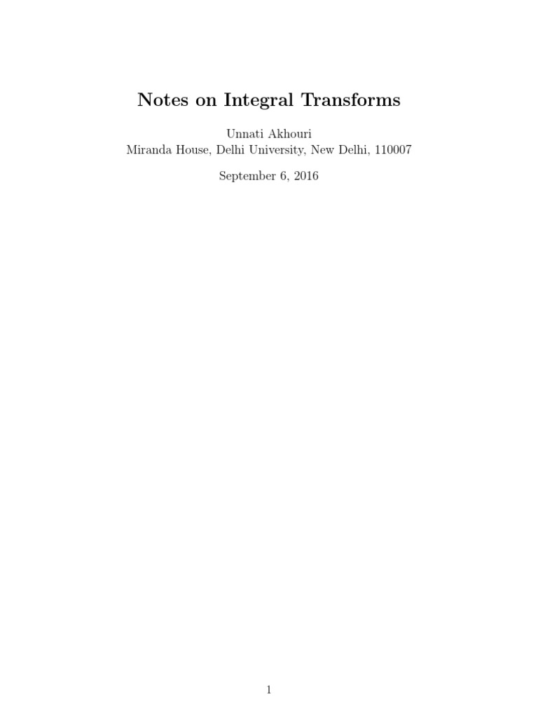 Notes On Integral Transforms | PDF | Equations | Fourier Series