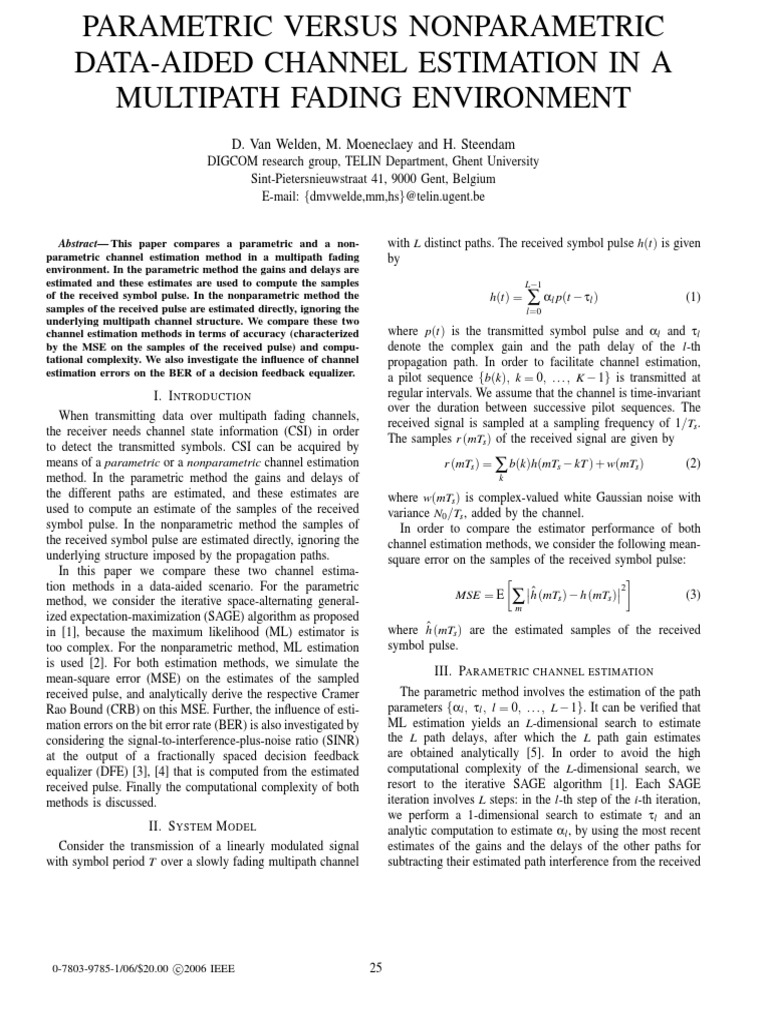 Parametric Versus Nonparametric Data-Aided Channel Estimation in A Multipath Fading Environment ...