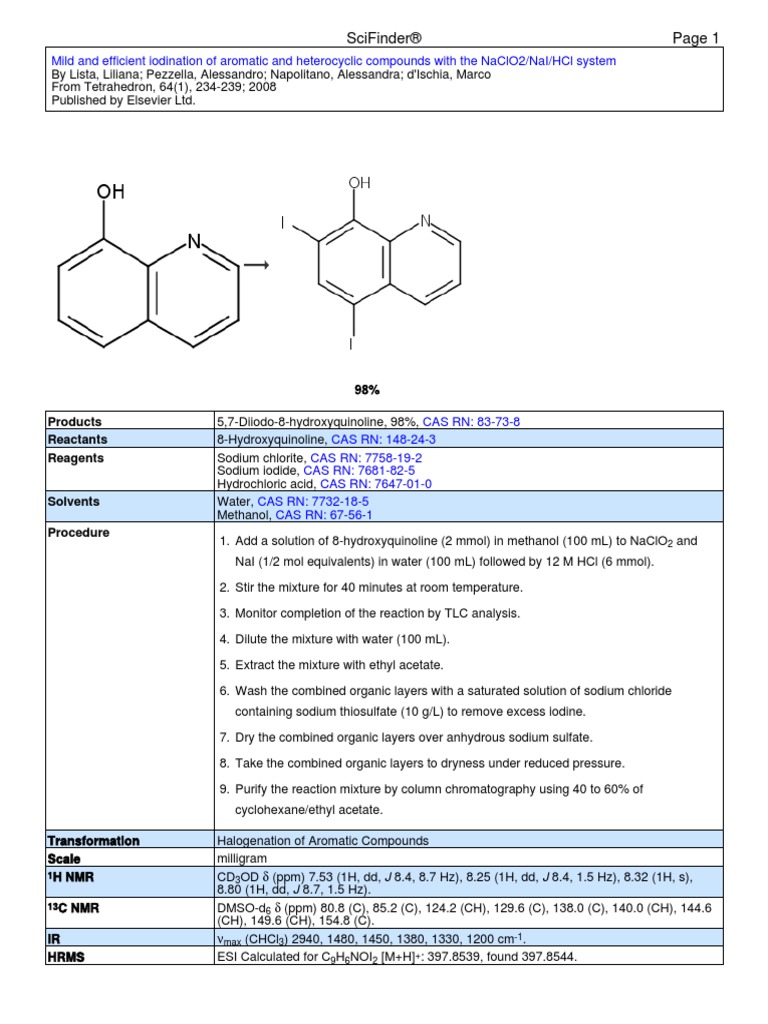 Scifinder®: Mild and Efficient Iodination of Aromatic and Heterocyclic ...