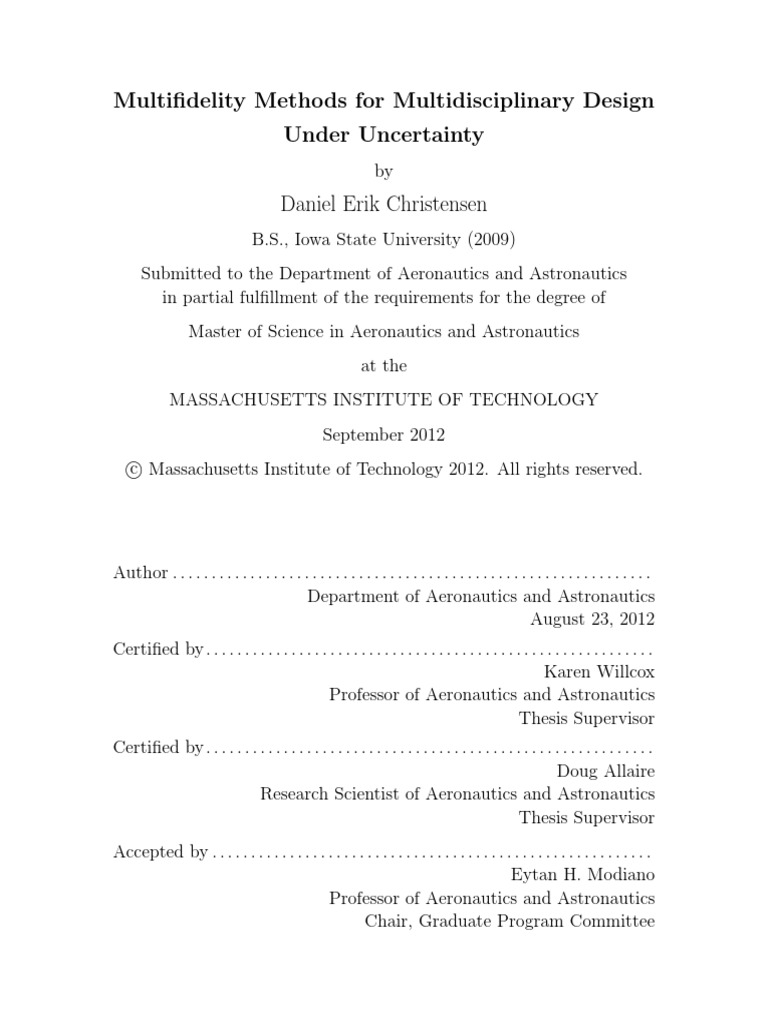 2009-Multifidelity Methods For Multidisciplinary Design Under Uncertainty PDF | PDF ...