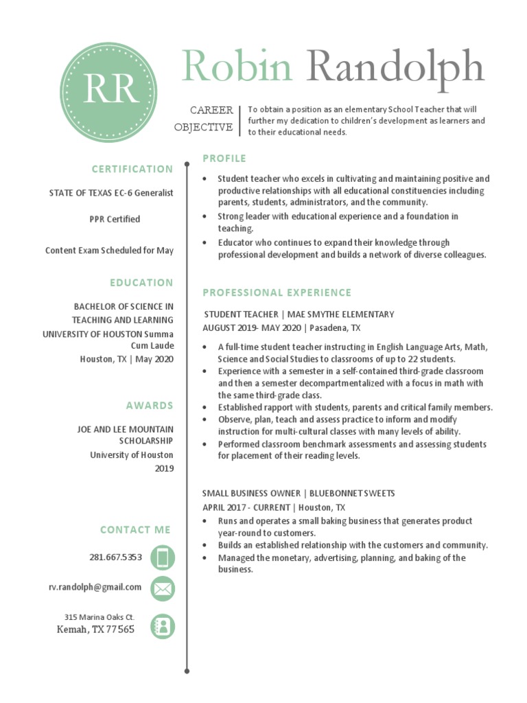 Resume 2020 Robin Randolph | PDF | Teachers | Education Theory