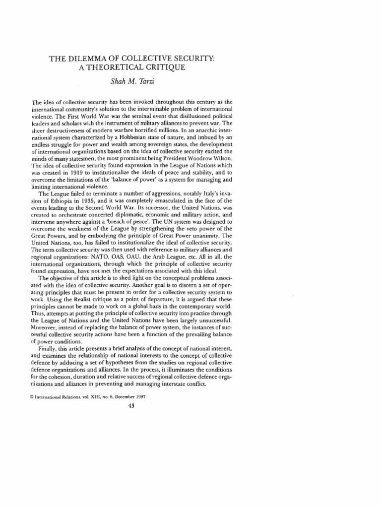 The Dilemma of Collective Security | PDF | United Nations | International Relations