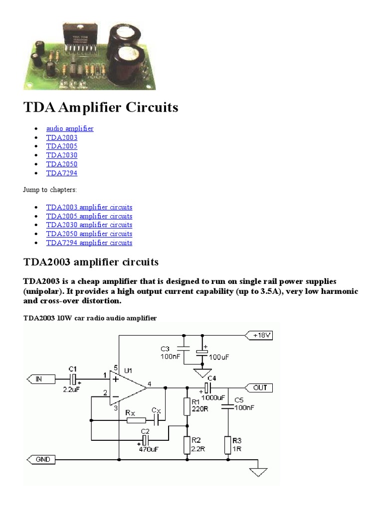 TDA Amplifier Circuits | PDF | Amplifier | Signal Processing