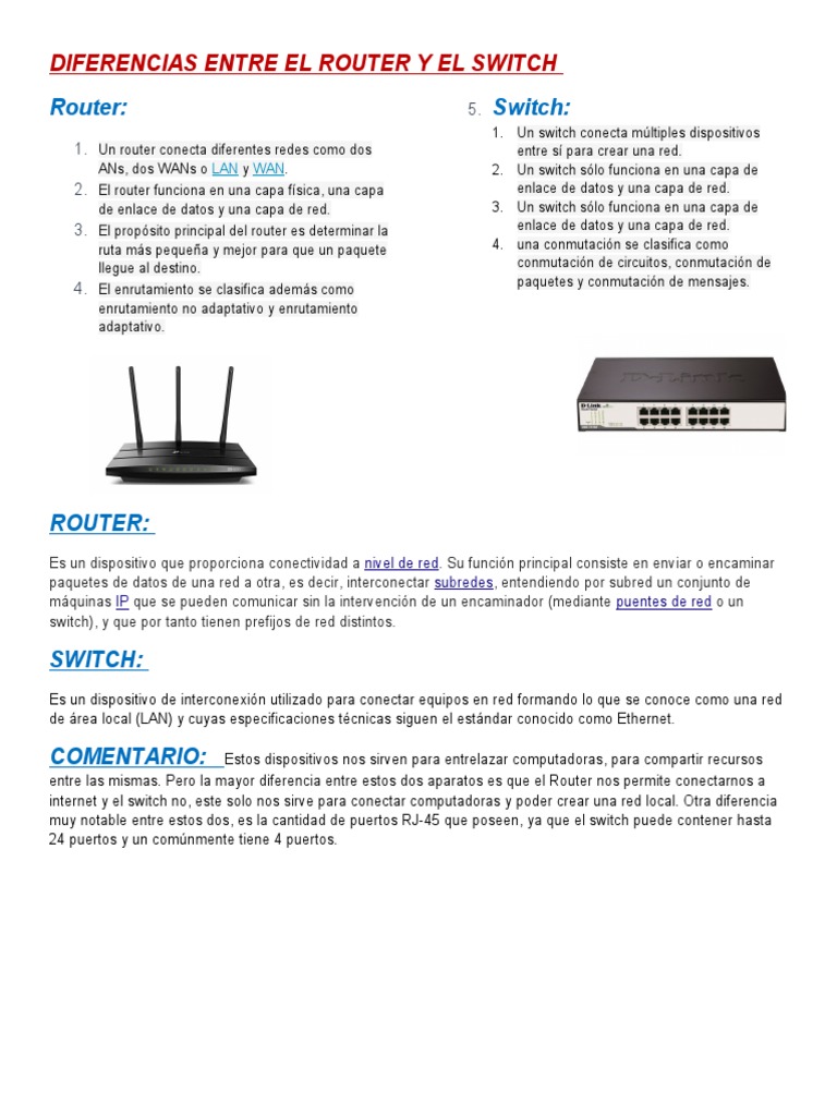 Diferencias Entre El Switch y El Router | PDF | Enrutador (Computación ...