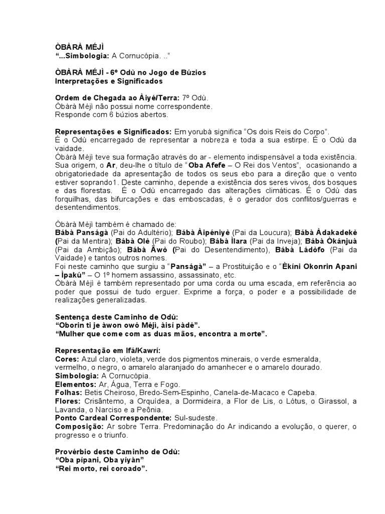 A Simbologia e Significados do Odù Òbàrà Méjì na Tradição Yorubá | PDF ...