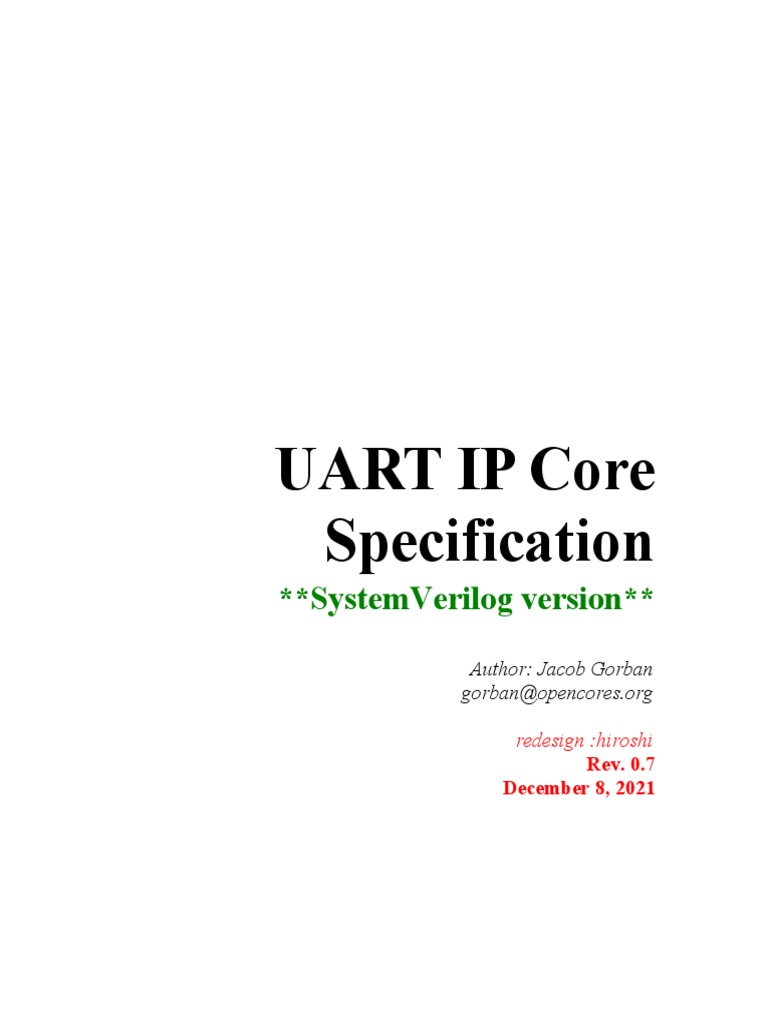 Uart Ip Core Specification: Systemverilog Version | Download Free PDF | Input/Output | Data ...