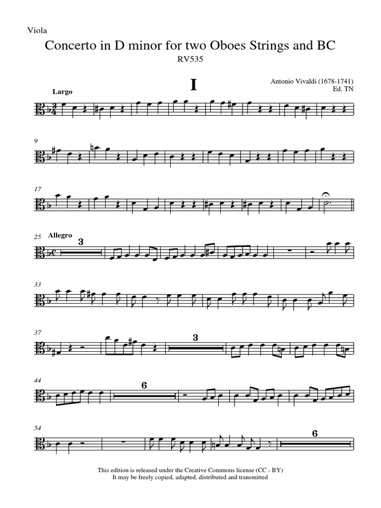 Concerto in D Minor For Two Oboes Strings and BC: Viola | PDF | Oboe Concerto (Marcello ...