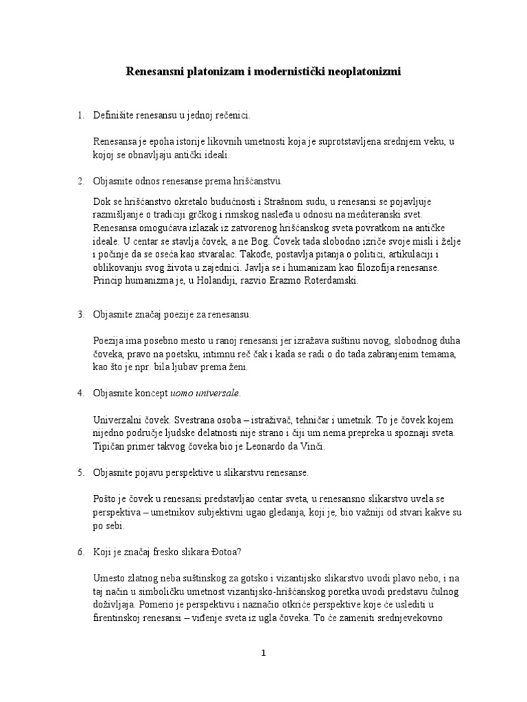 Renesansni Platonizam I Modernistički Neoplatonizam | PDF