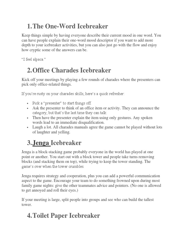 The One-Word Icebreaker: Jenga | PDF