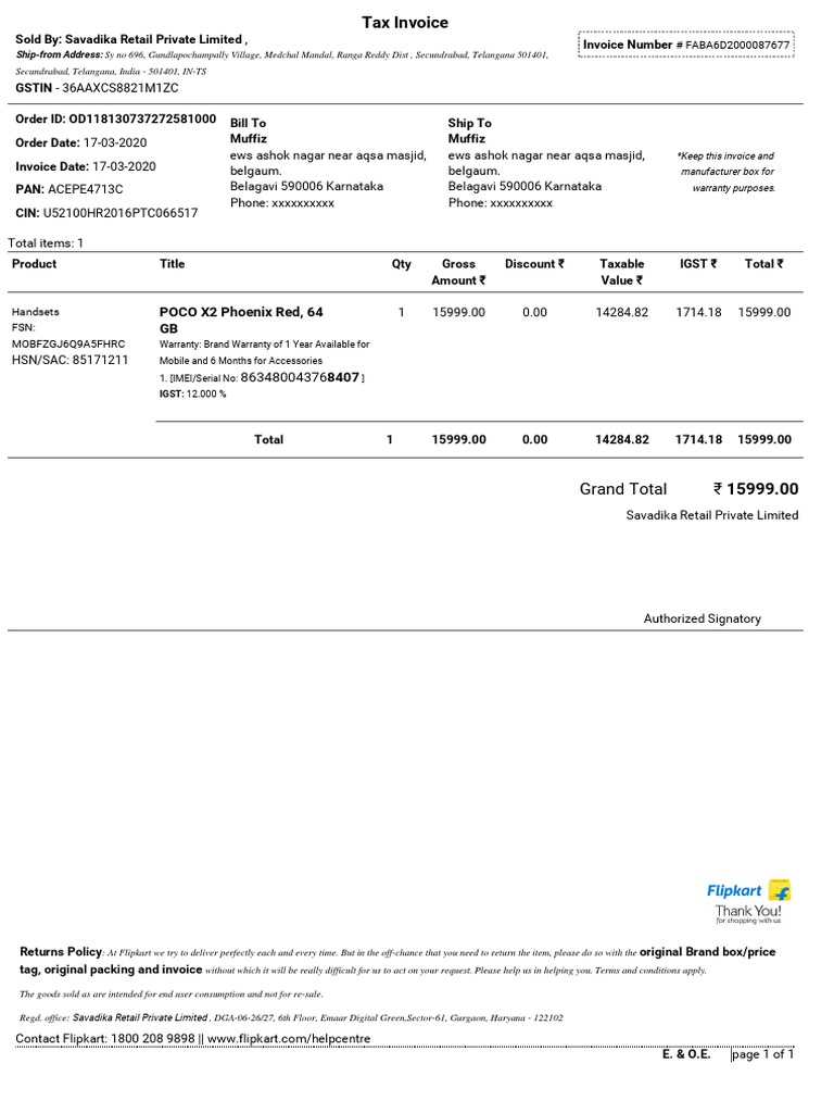 Invoice OD118130737272581000 | PDF | Economies | Business