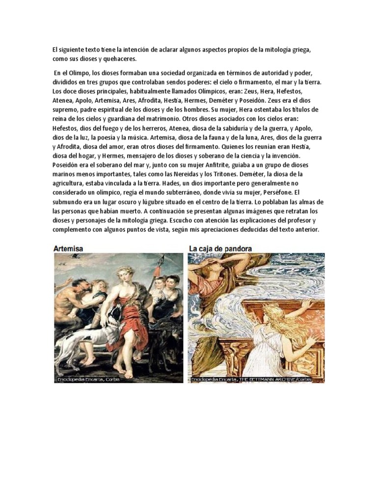 Taller Mitologia | PDF | Doce olímpicos | Mitología griega
