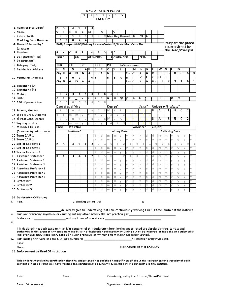 Mci Declaration Form Vikram | Government | Politics