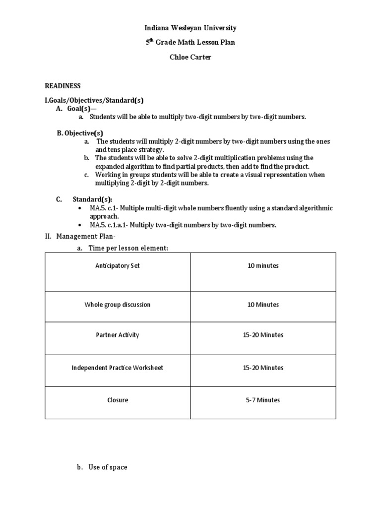 5th Grade Math Lesson Plan | PDF | Classroom | Educational Assessment