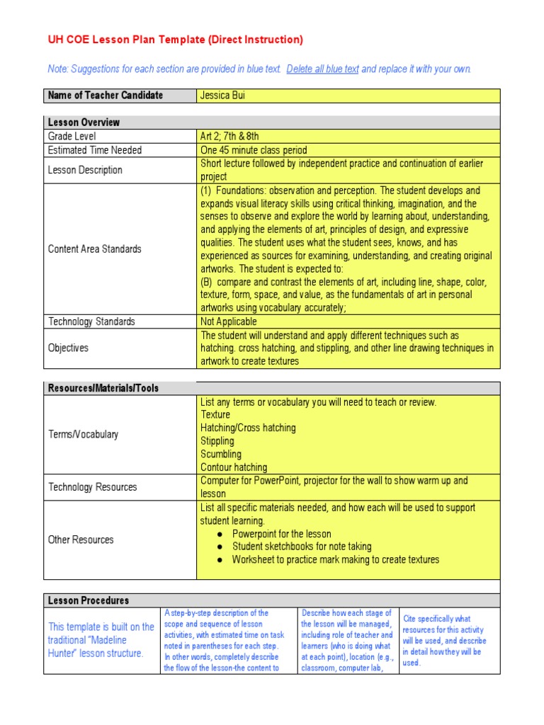 Lesson Plan - Texture | PDF | Differentiated Instruction | Lesson Plan