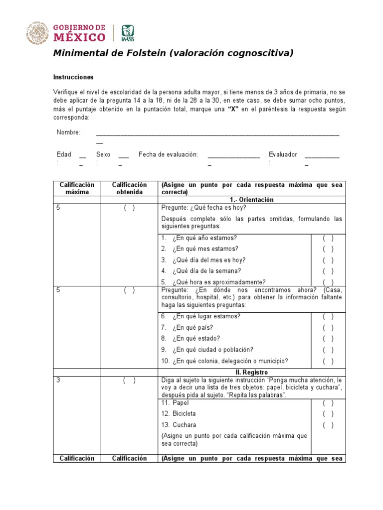 Minimental de Folstein | PDF