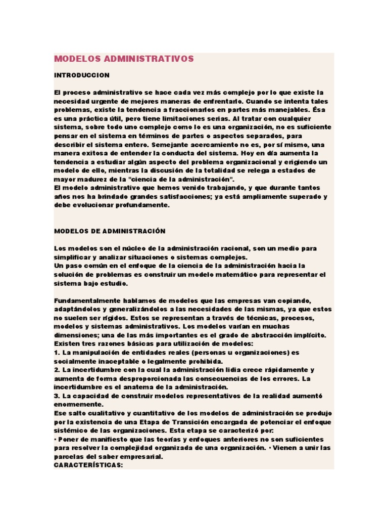 Modelos de Administracion | PDF | Toma de decisiones | Liderazgo