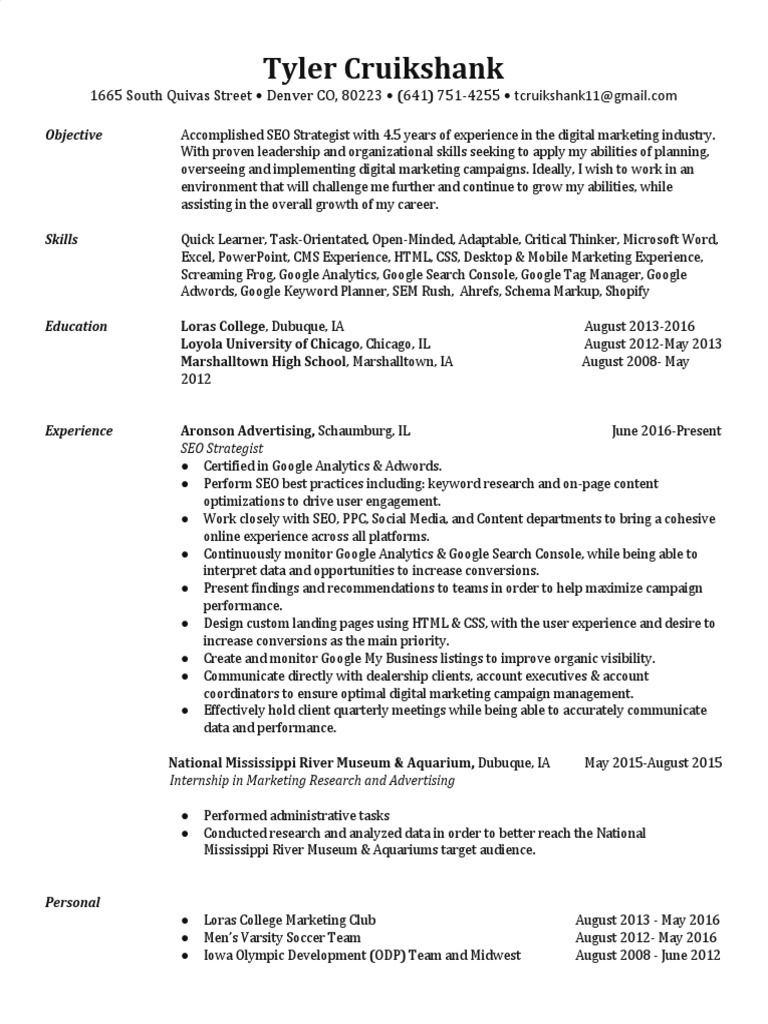 Tylercruikshankresume 2020 | PDF | Search Engine Optimization | Digital ...
